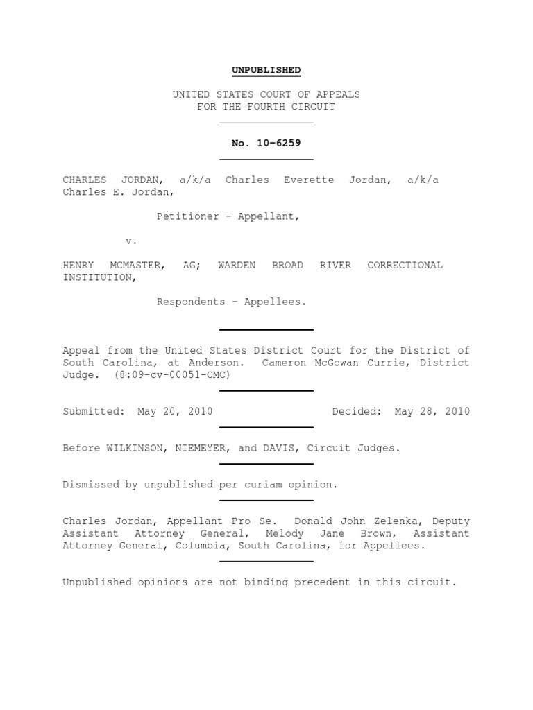 Jordan v. McMaster, 4th Cir. (2010) | PDF