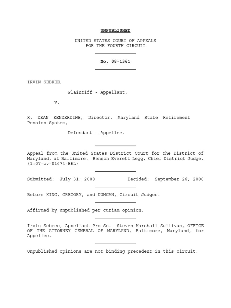 Sebree v. Kenderdine, 4th Cir. (2008) | PDF