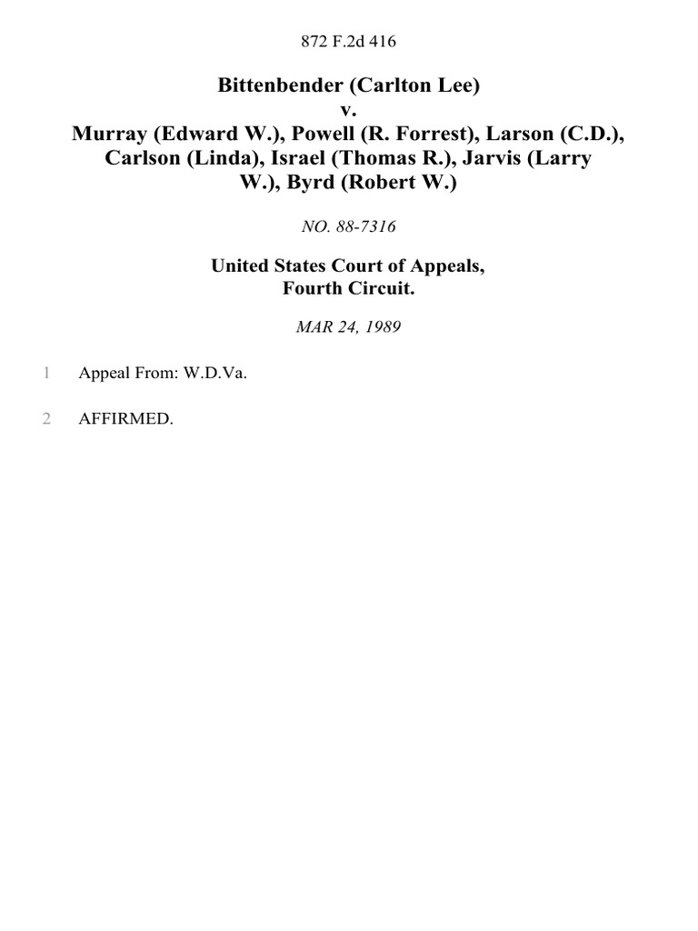 Bittenbender (Carlton Lee) v. Murray (Edward W.), Powell (R. Forrest ...