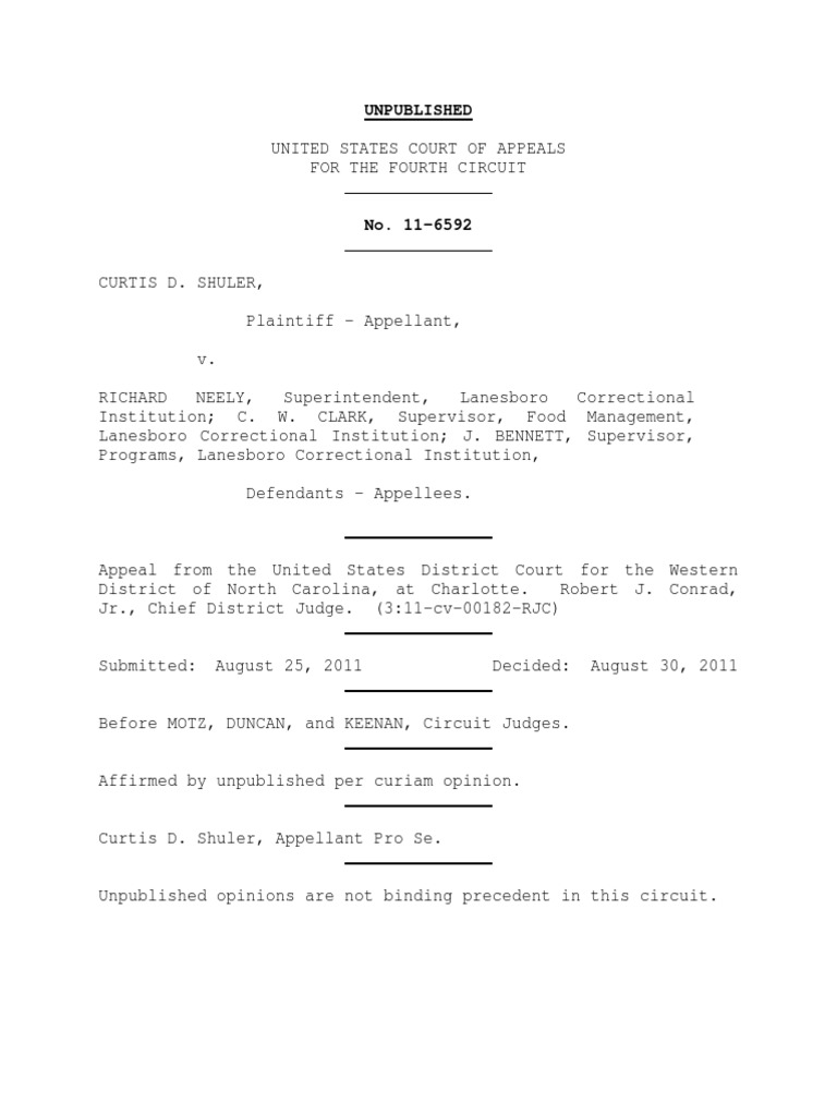 Curtis Shuler v. Richard Neely, 4th Cir. (2011) | PDF