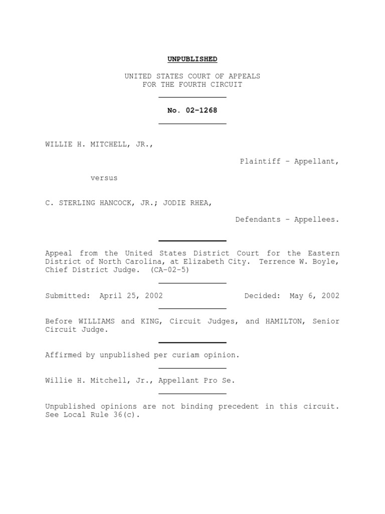 Mitchell v. Hancock, 4th Cir. (2002) | PDF