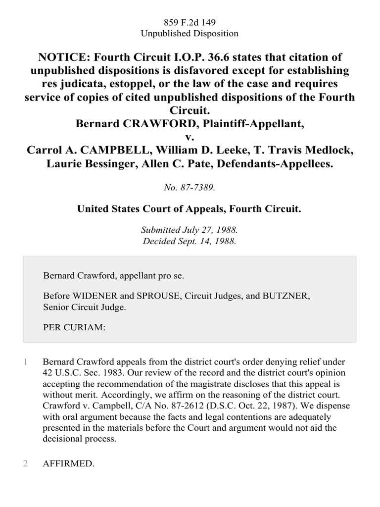Bernard Crawford v. Carrol A. Campbell, William D. Leeke, T. Travis ...