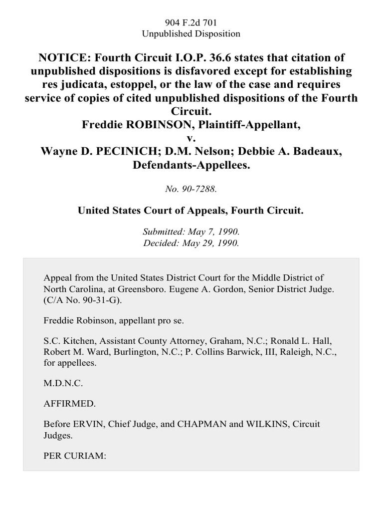 Freddie Robinson v. Wayne D. Pecinich D.M. Nelson Debbie A. Badeaux ...