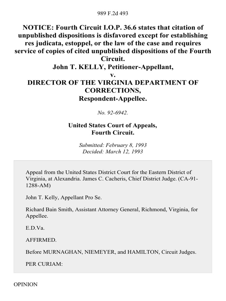 John T. Kelly v. Director of The Virginia Department of Corrections ...