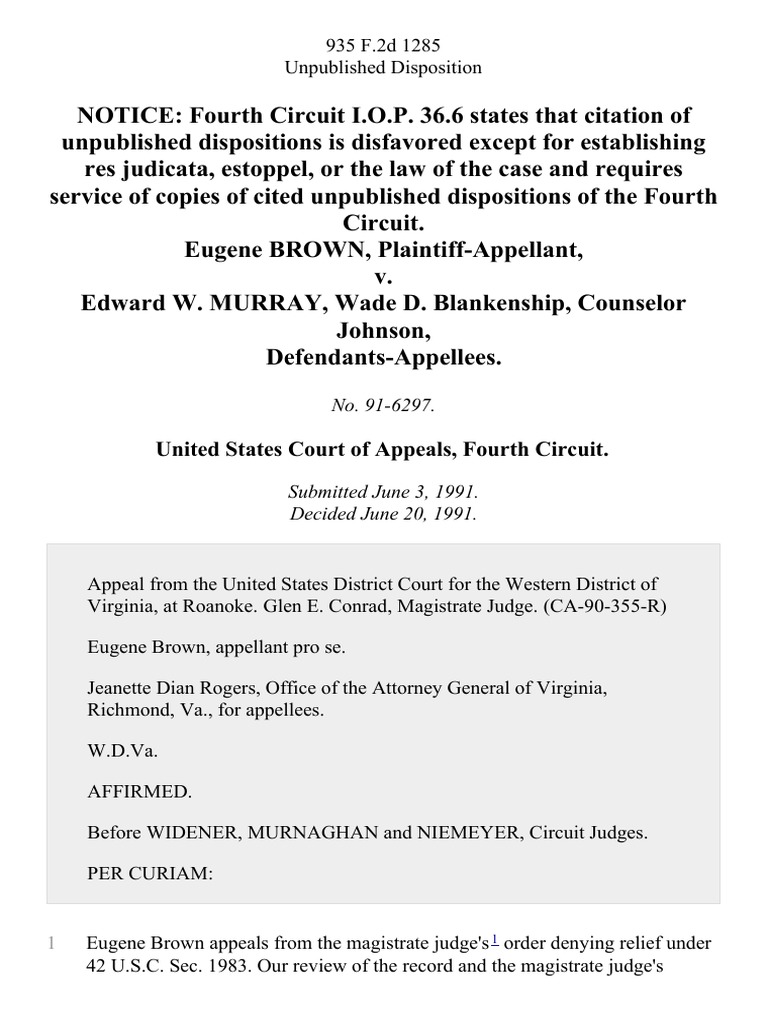 Eugene Brown v. Edward W. Murray, Wade D. Blankenship, Counselor ...
