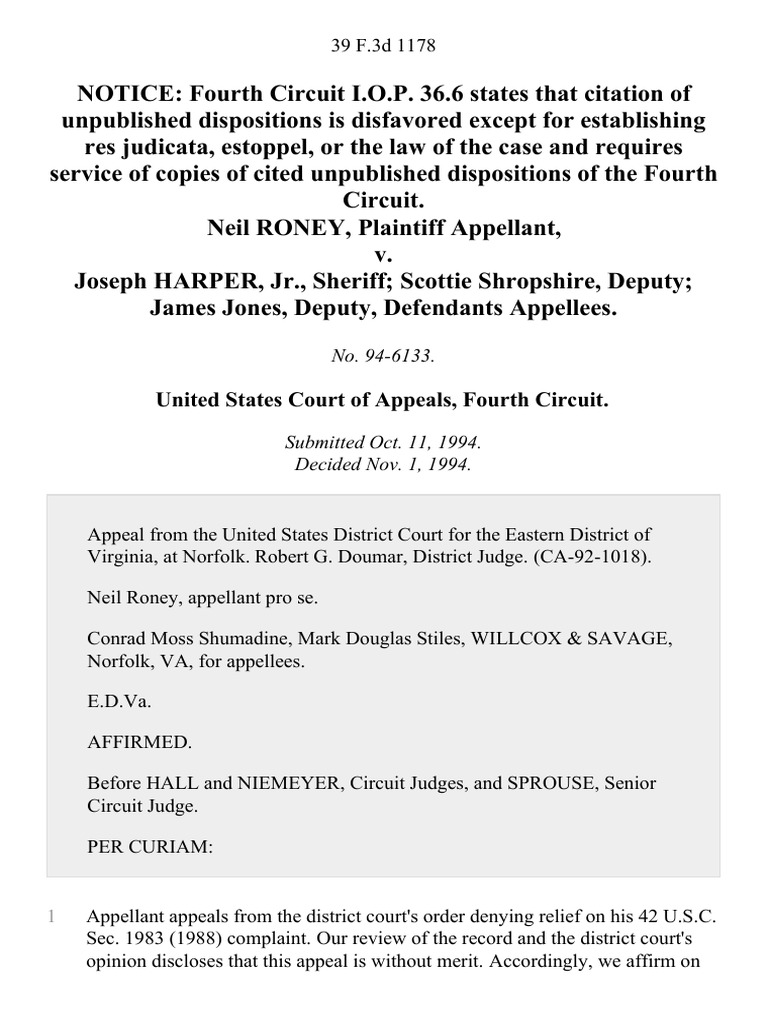 Neil Roney v. Joseph Harper, JR., Sheriff Scottie Shropshire, Deputy ...