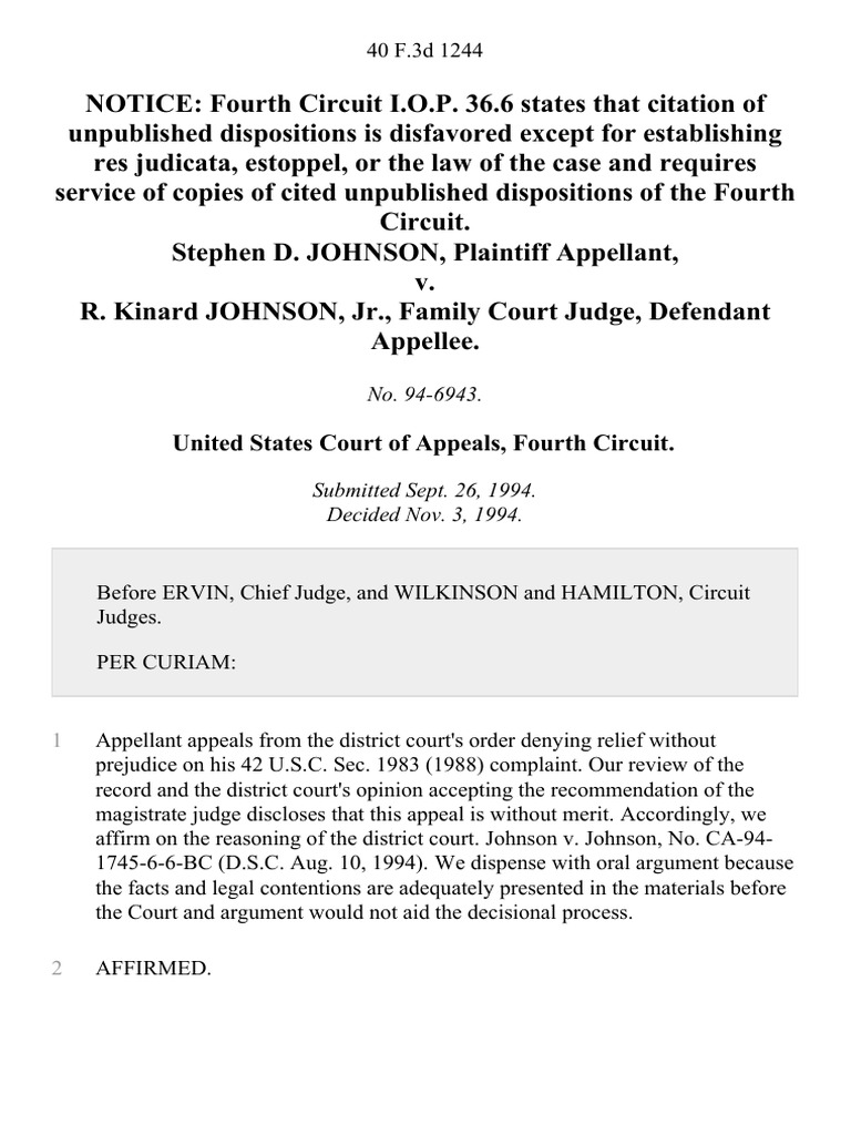Stephen D. Johnson v. R. Kinard Johnson, JR., Family Court Judge, 40 F ...