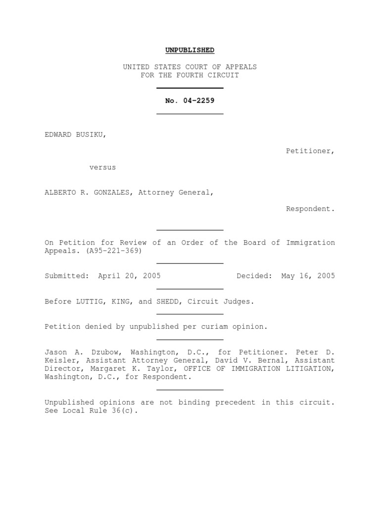 Busiku v. Gonzales, 4th Cir. (2005) | PDF | Politics | Social Science