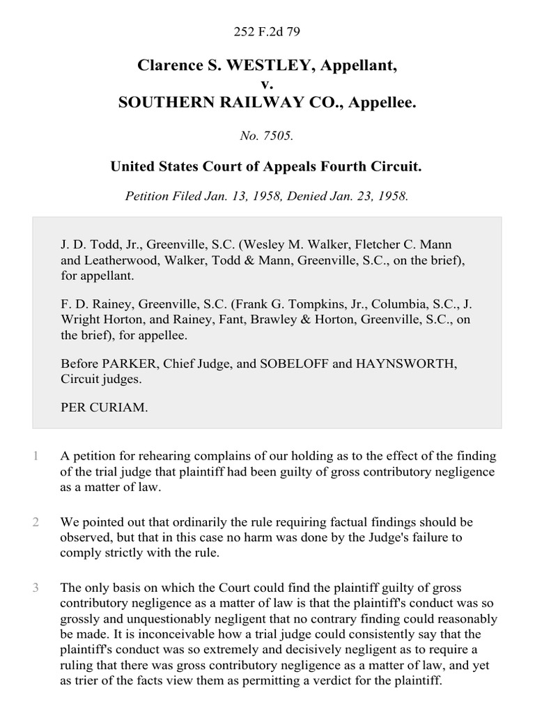 Clarence S. Westley v. Southern Railway Co., 252 F.2d 79, 4th Cir ...