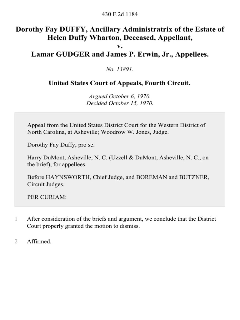 Dorothy Fay Duffy, Ancillary Administratrix of The Estate of Helen ...