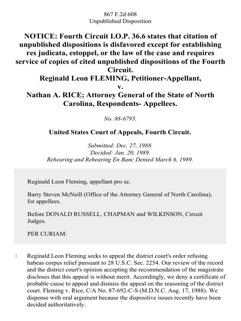 Reginald Leon Fleming v. Nathan A. Rice Attorney General of The State ...