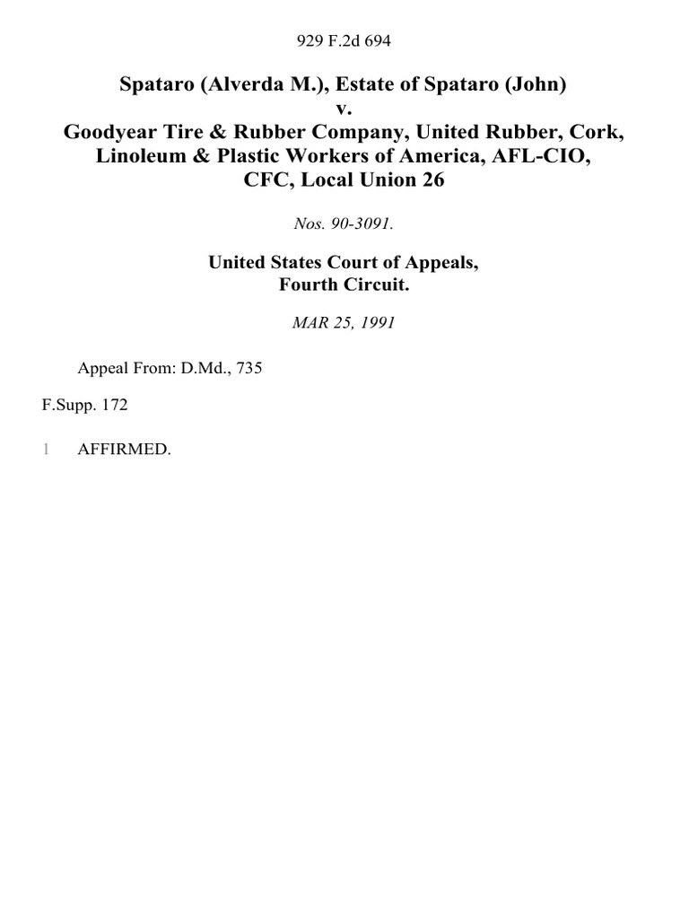 Spataro (Alverda M.), Estate of Spataro (John) v. Goodyear Tire ...