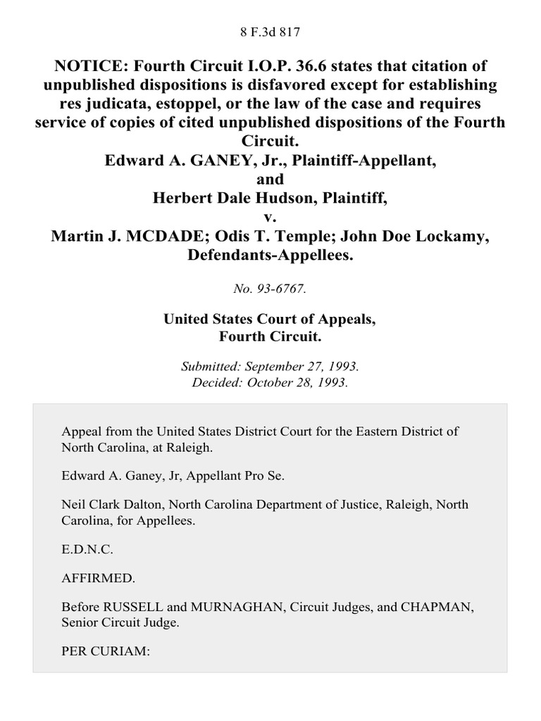 Edward A. Ganey, JR., and Herbert Dale Hudson v. Martin J. McDade Odis ...