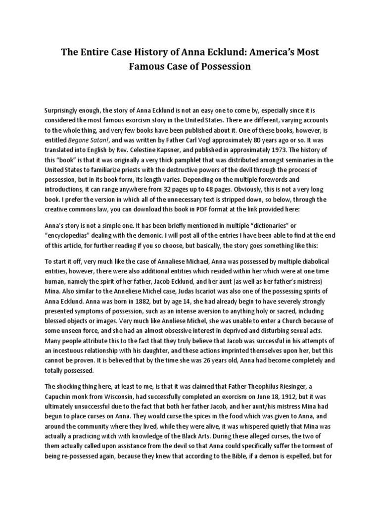 The Exorcism Case of Anna Ecklund | PDF | Demonic Possession | Exorcism