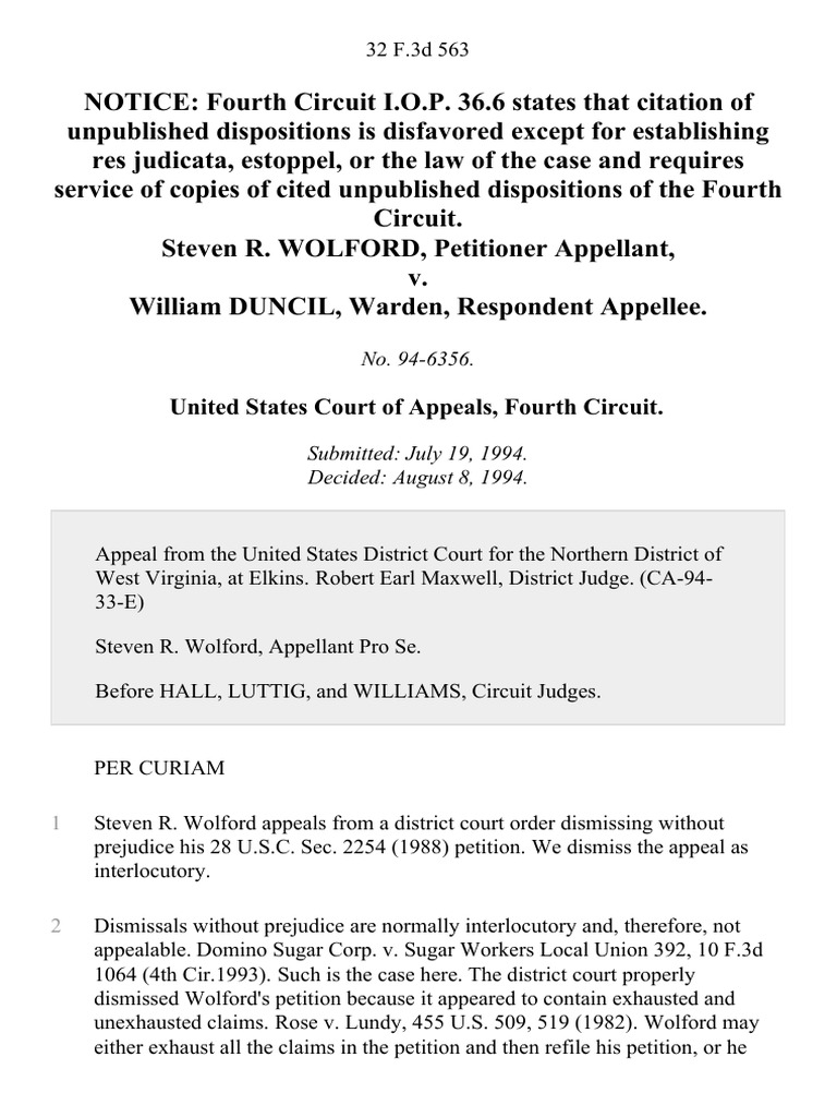 Steven R. Wolford v. William Duncil, Warden, 32 F.3d 563, 4th Cir ...