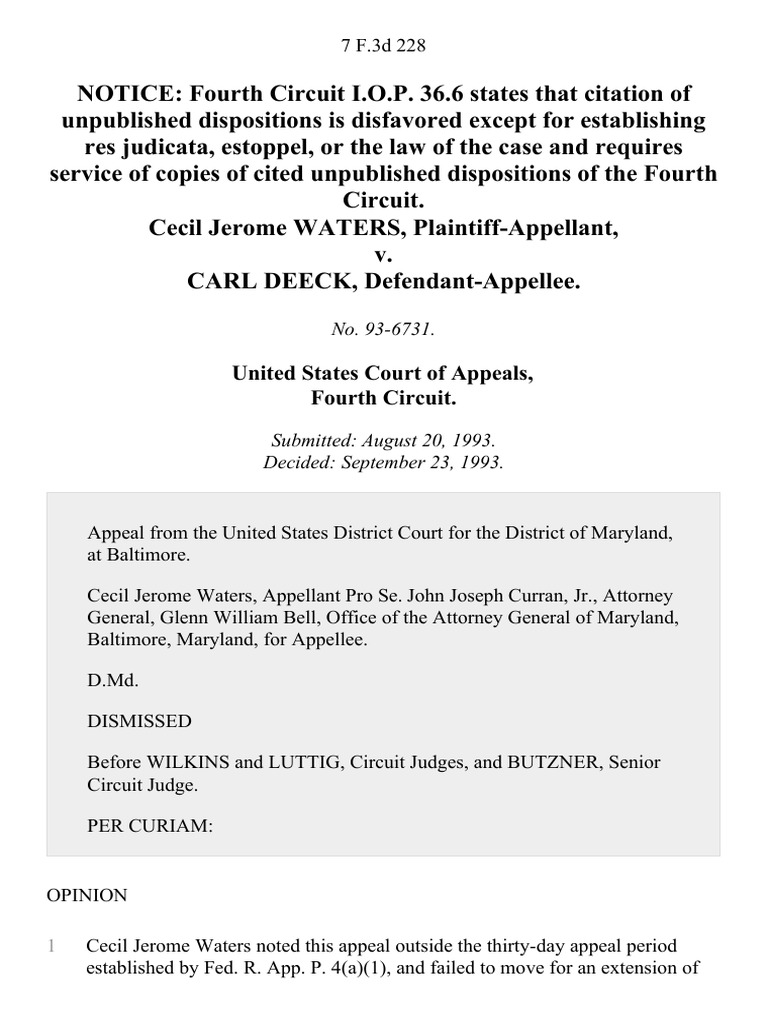 Cecil Jerome Waters v. Carl Deeck, 7 F.3d 228, 4th Cir. (1993) | PDF