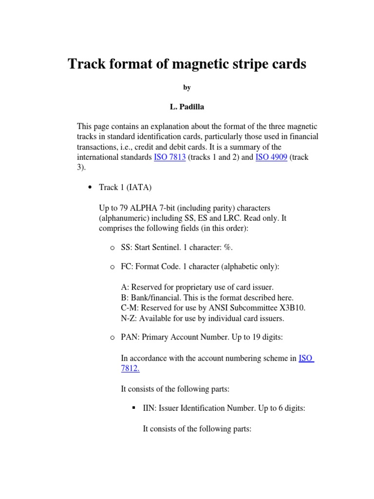 Magnetic Stripe Card Track Formats | PDF | Personal Identification ...