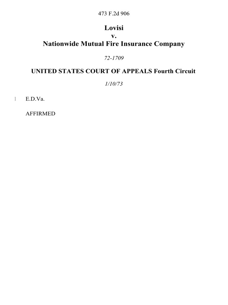 Lovisi v. Nationwide Mutual Fire Insurance Company, 473 F.2d 906, 4th ...