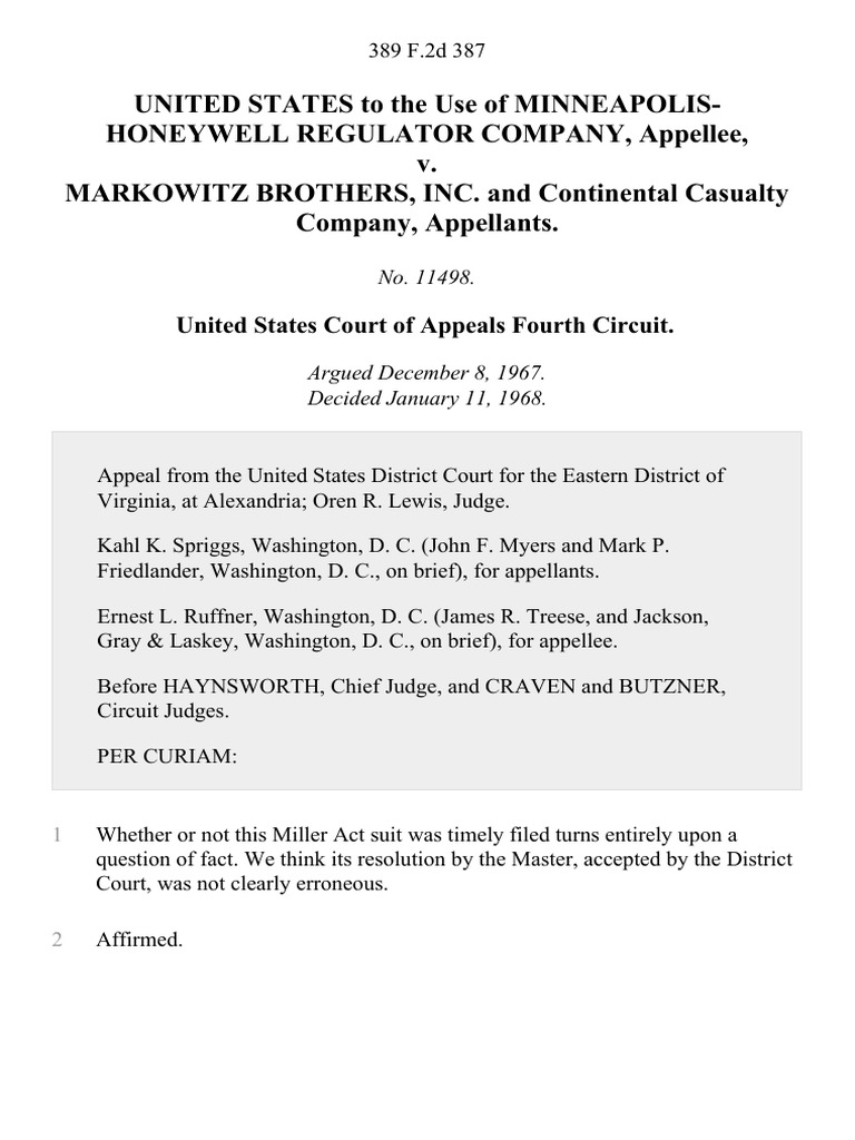 United States To The Use of Minneapolis-Honeywell Regulator Company v ...