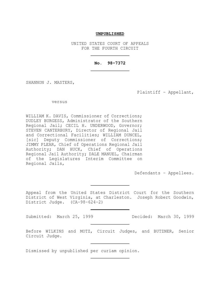 Masters v. Davis Appeal Dismissal | PDF