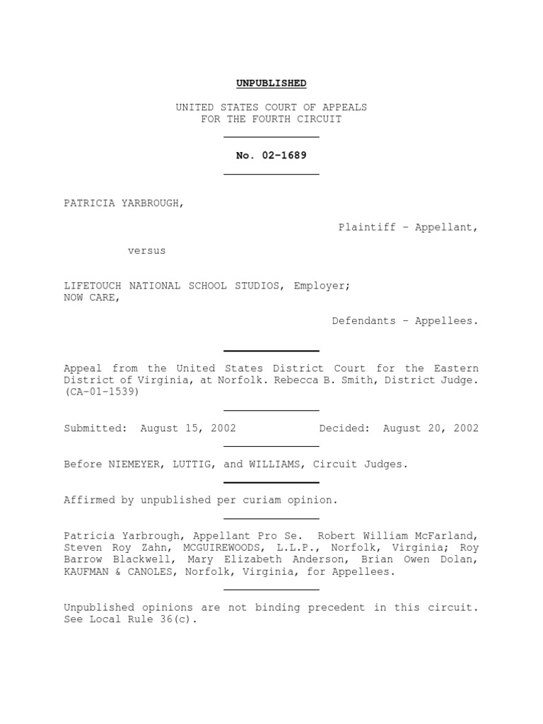 Yarbrough v. Lifetouch National, 4th Cir. (2002) | PDF | Law