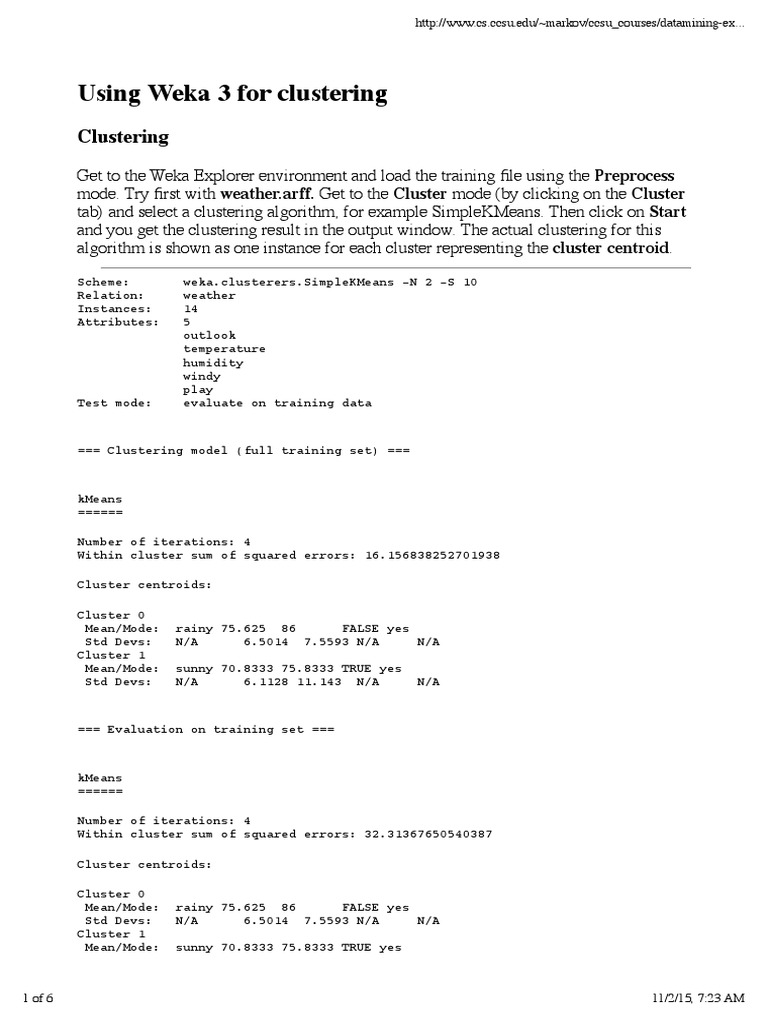 K Means EM Cobweb WEKA PDF | PDF | Cluster Analysis | Test Set