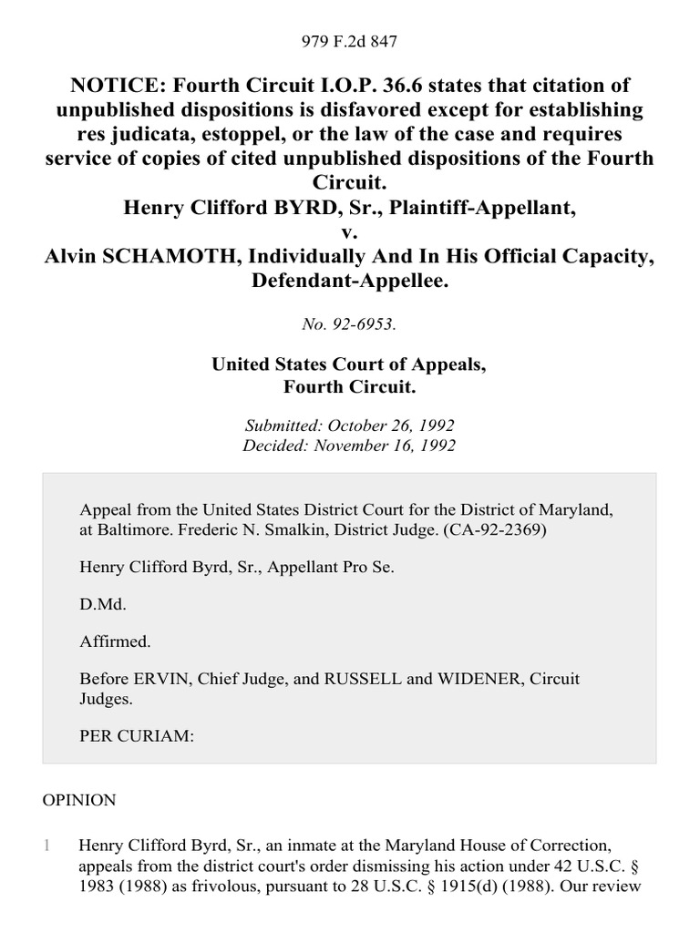 Henry Clifford Byrd, Sr. v. Alvin Schamoth, Individually and in His ...