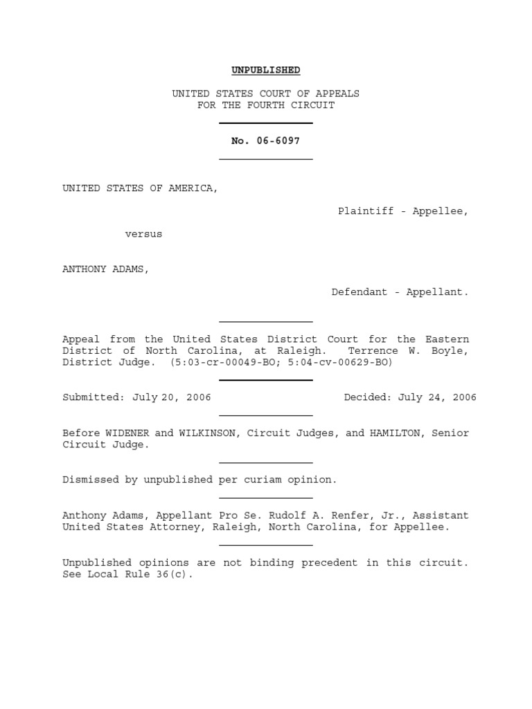 Appeal Dismissal in Adams v. USA Case | PDF | Law