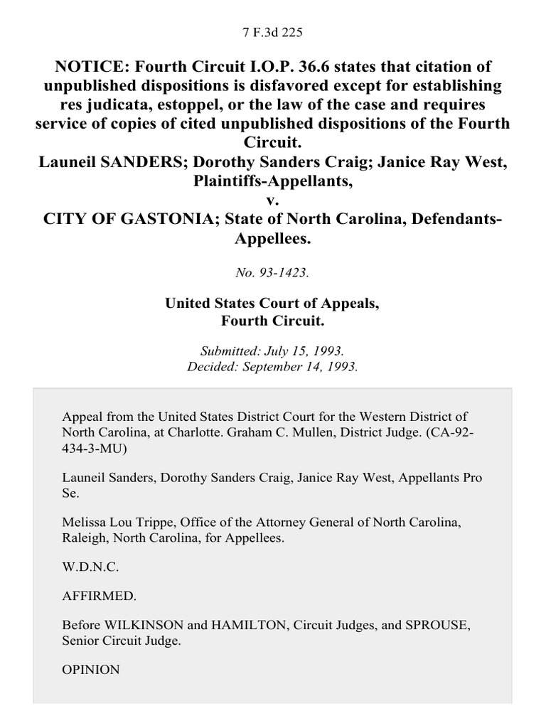 Launeil Sanders Dorothy Sanders Craig Janice Ray West v. City of ...