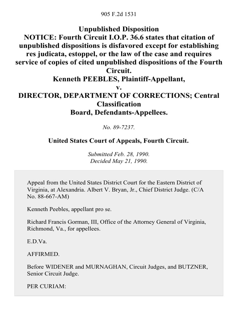 Kenneth Peebles v. Director, Department of Corrections Central ...