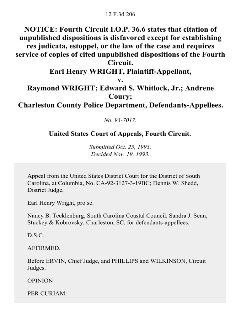 Earl Henry Wright v. Raymond Wright Edward S. Whitlock, Jr. Andrene ...
