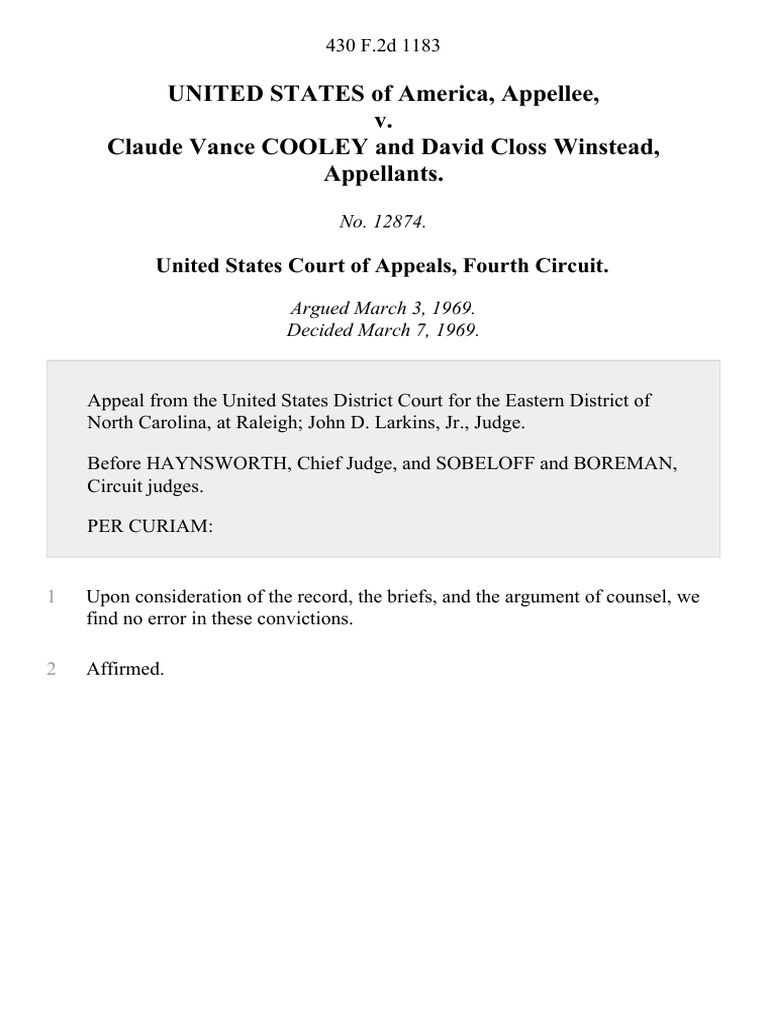United States v. Claude Vance Cooley and David Closs Winstead, 430 F.2d ...