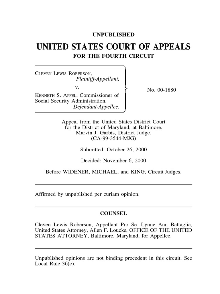 Roberson v. Apfel, 4th Cir. (2000) | PDF