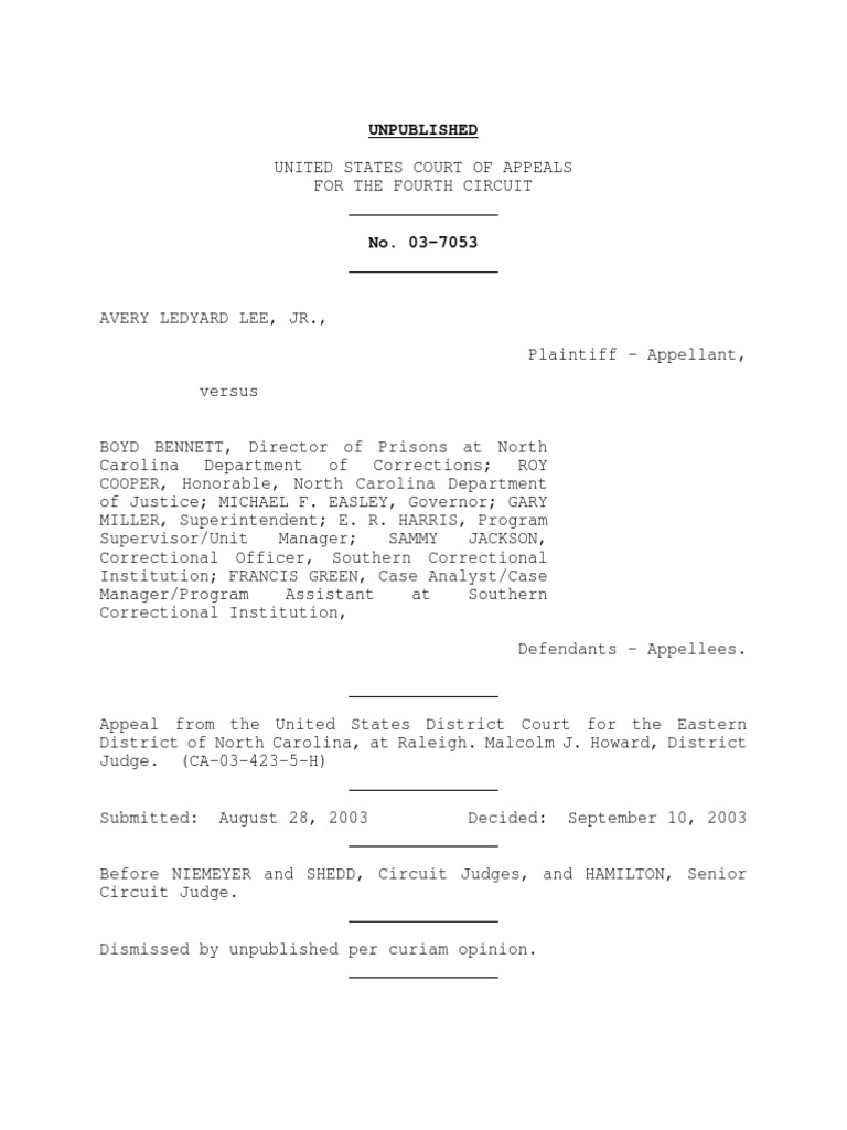 Appeal Dismissal in Lee v. Bennett Case | PDF
