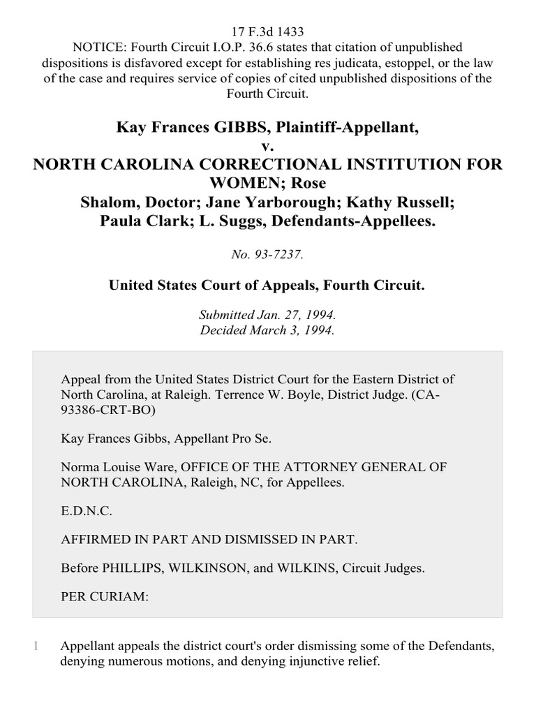 Gibbs v. NC Correctional Institution Appeal | PDF | Social Science | Law