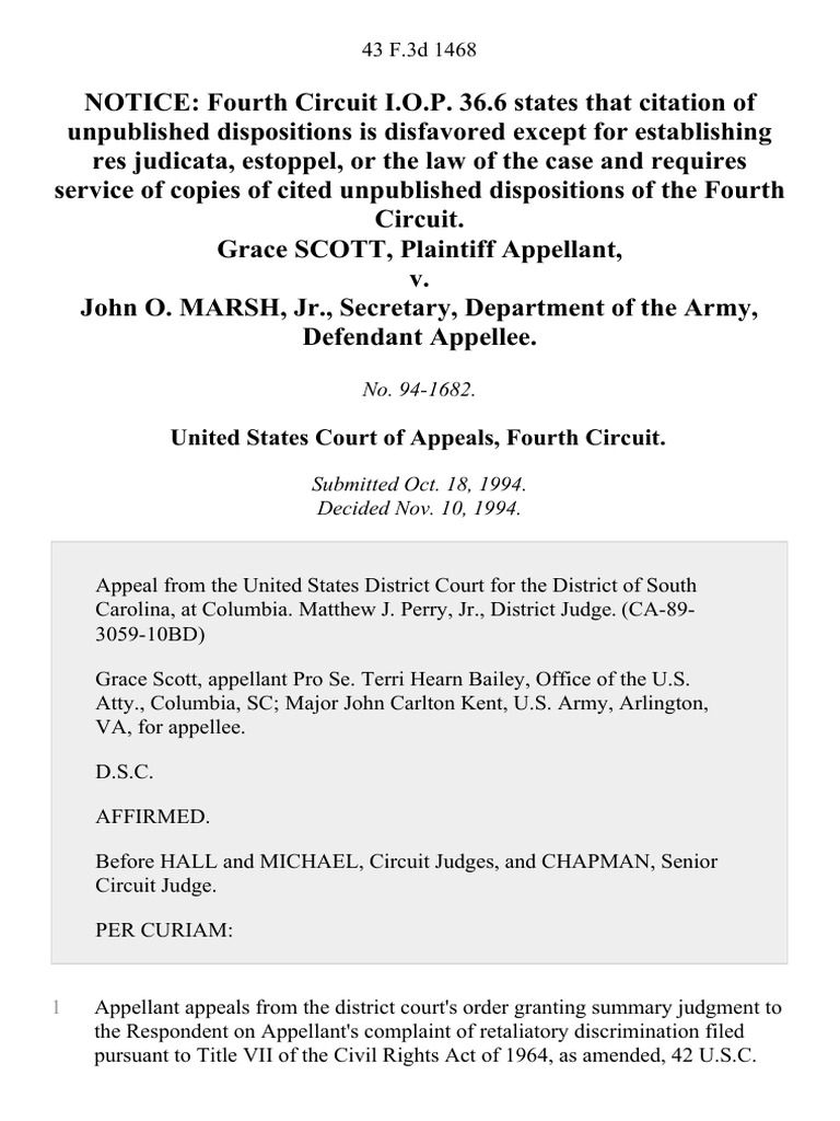 Grace Scott v. John O. Marsh, JR., Secretary, Department of The Army ...