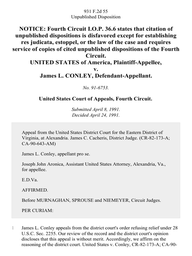 Appeal Affirmed in Conley Case | PDF