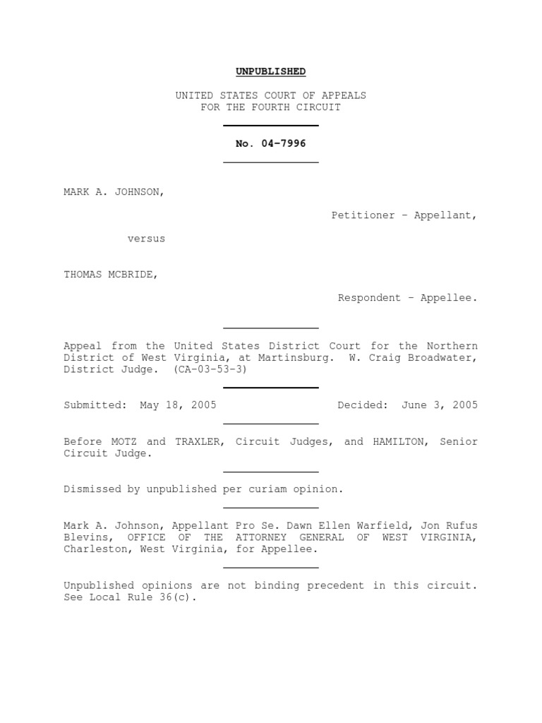 Johnson v. McBride, 4th Cir. (2005) | PDF | Appeal | Precedent