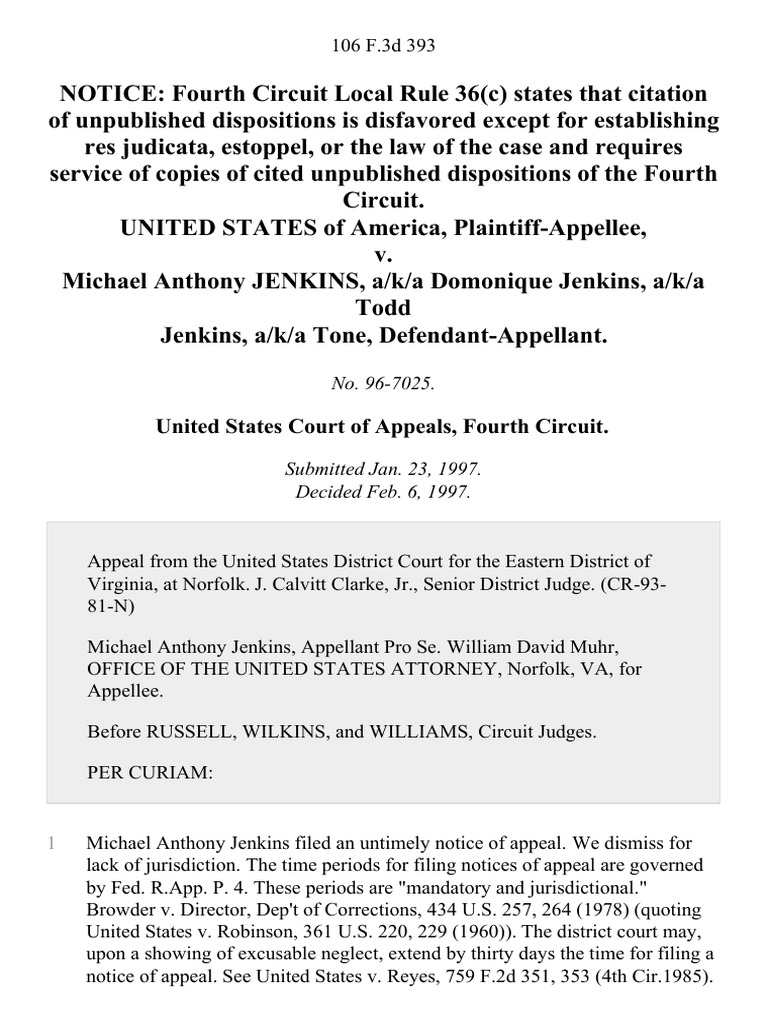 United States v. Michael Anthony Jenkins, A/K/A Domonique Jenkins, A/K ...
