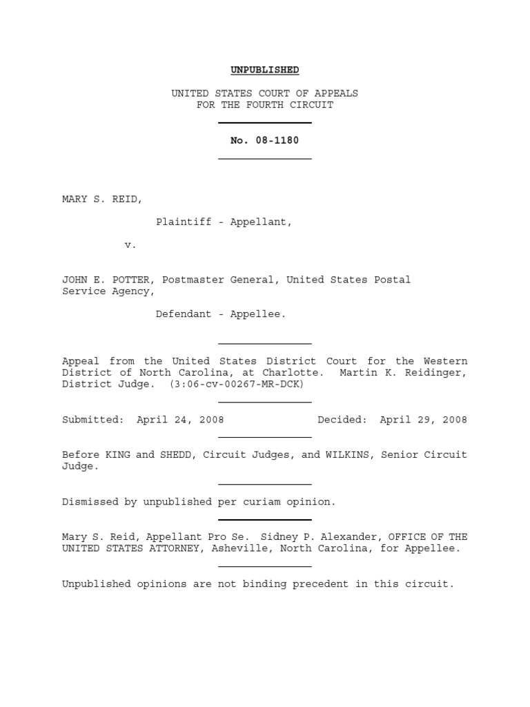 Reid v. Potter, 4th Cir. (2008) | PDF
