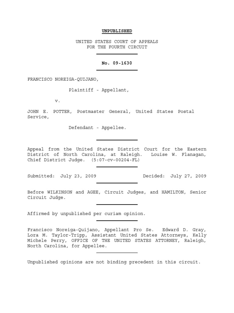 Appeal Dismissal: Noreiga-Quijano v. Potter | PDF