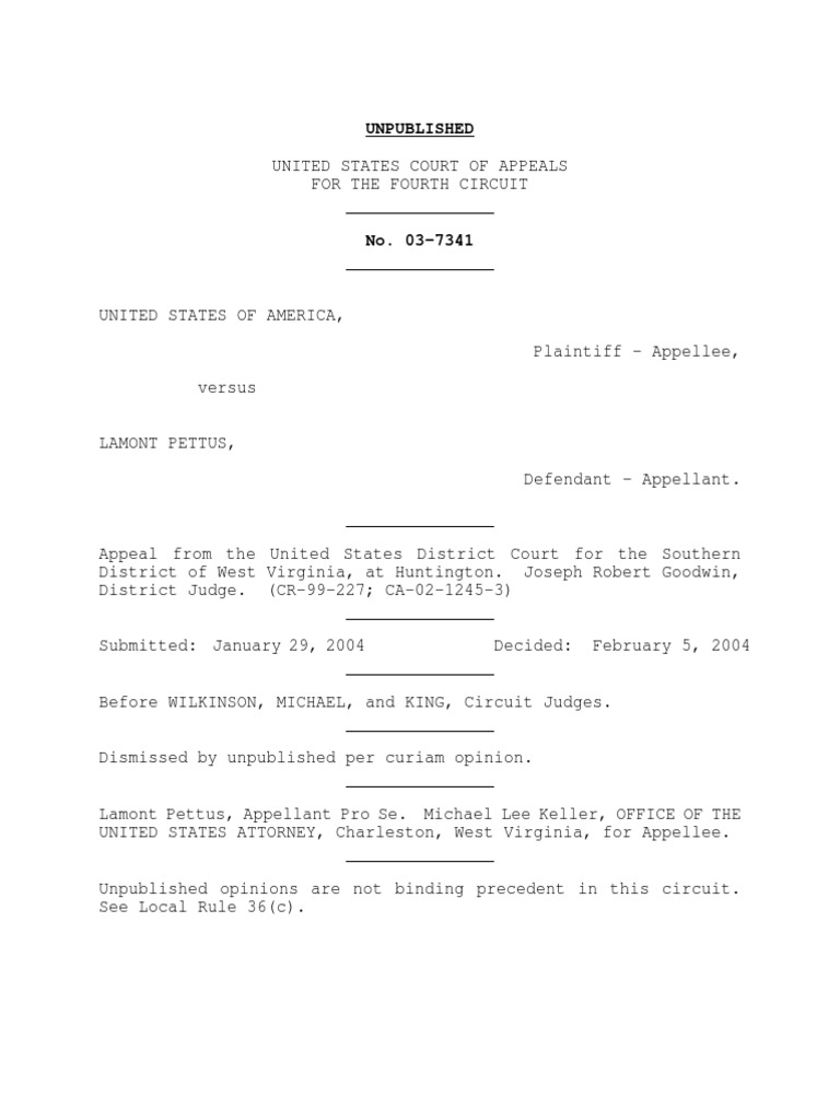 United States v. Pettus, 4th Cir. (2004) | PDF
