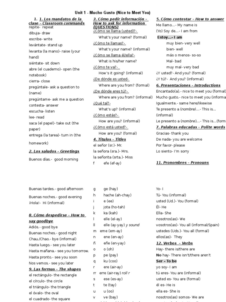 Unit 1 Nice To Meet You Vocabulary | PDF | Ortografías del lenguaje ...