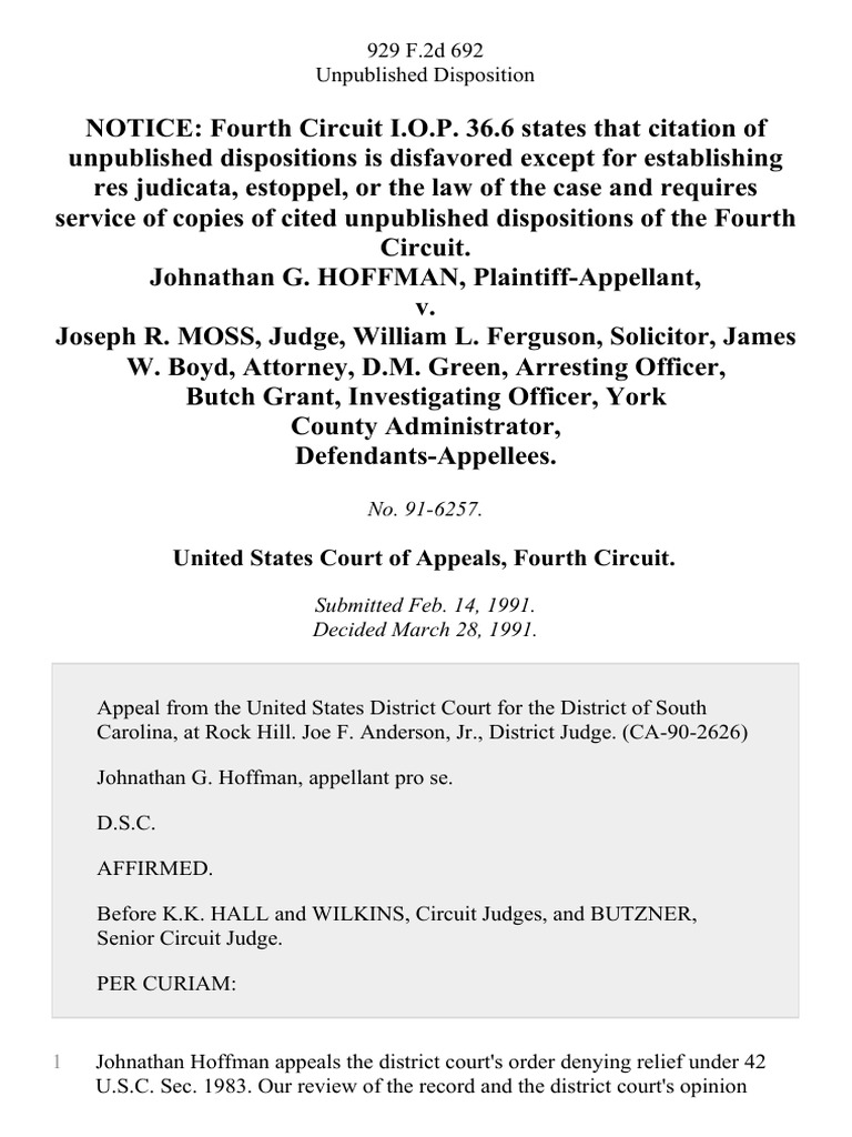 Hoffman v. Moss: Appeal Affirmed | PDF