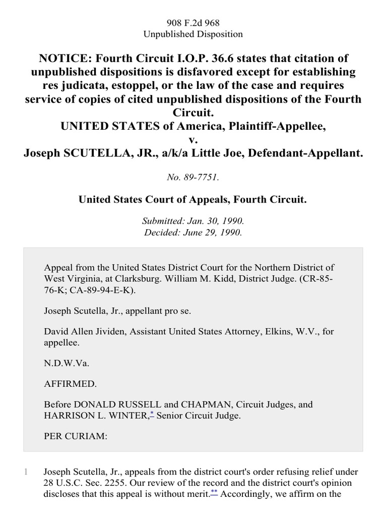 United States v. Joseph Scutella, JR., A/K/A Little Joe, 908 F.2d 968 ...