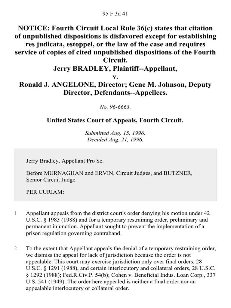 Jerry Bradley v. Ronald J. Angelone, Director Gene M. Johnson, Deputy ...