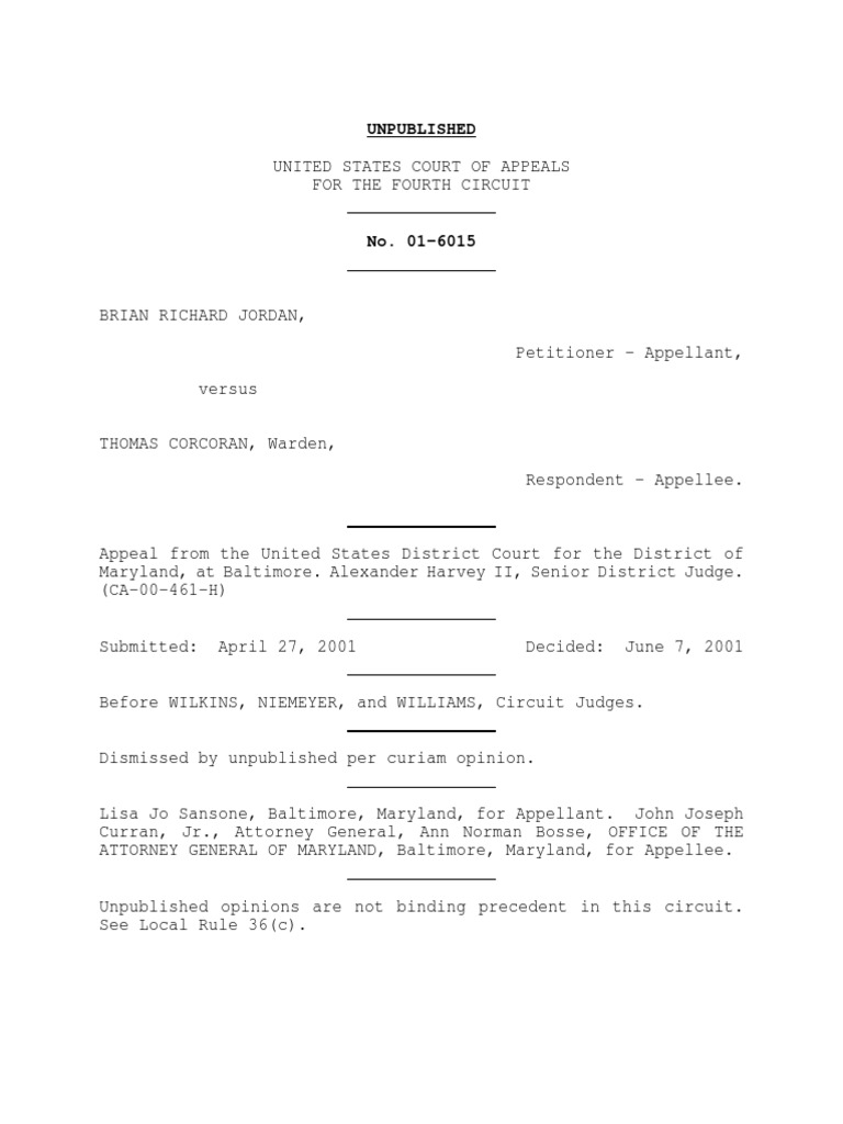 Jordan v. Corcoran, 4th Cir. (2001) | PDF | Politics | Social Science
