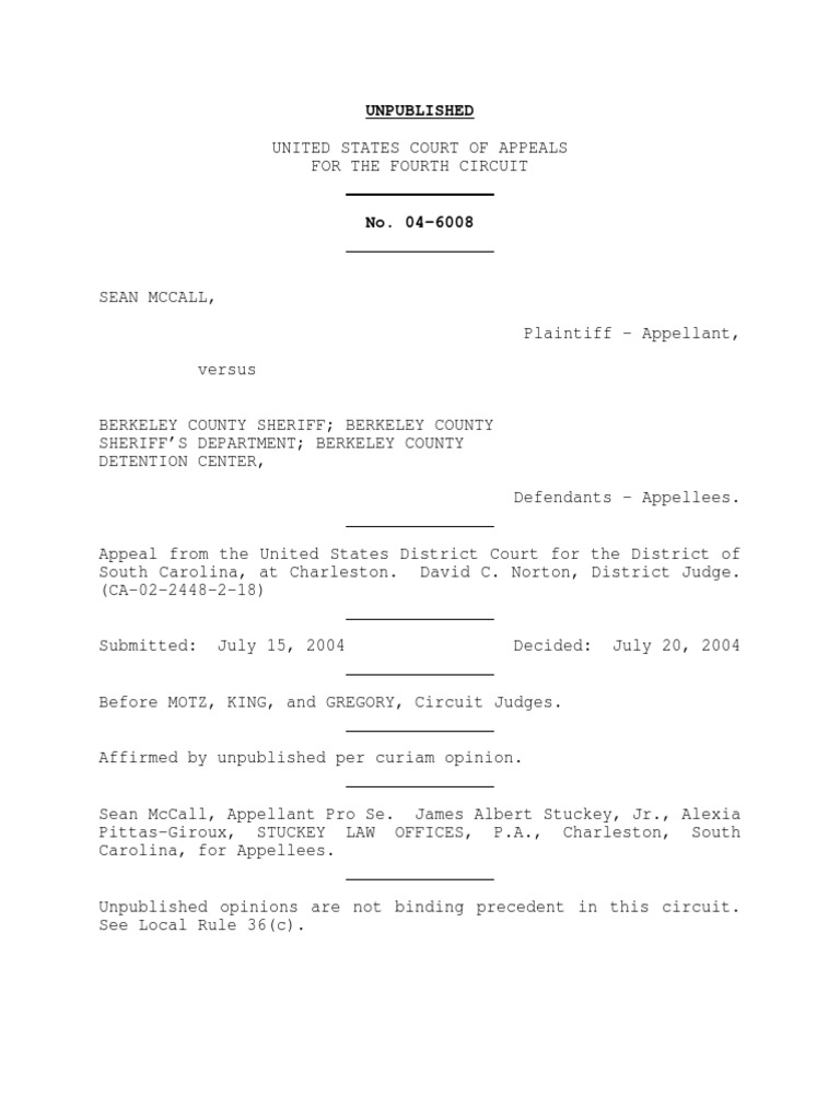 McCall v. Berkeley County Sheriff, 4th Cir. (2004) | PDF