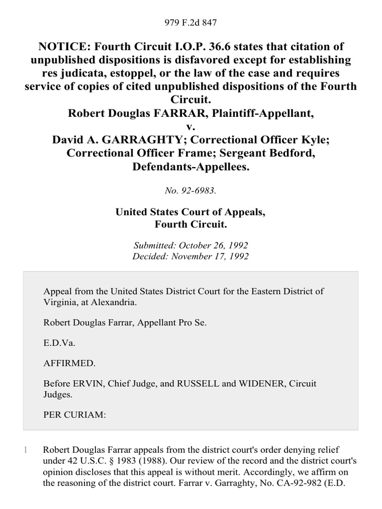 Robert Douglas Farrar v. David A. Garraghty Correctional Officer Kyle ...