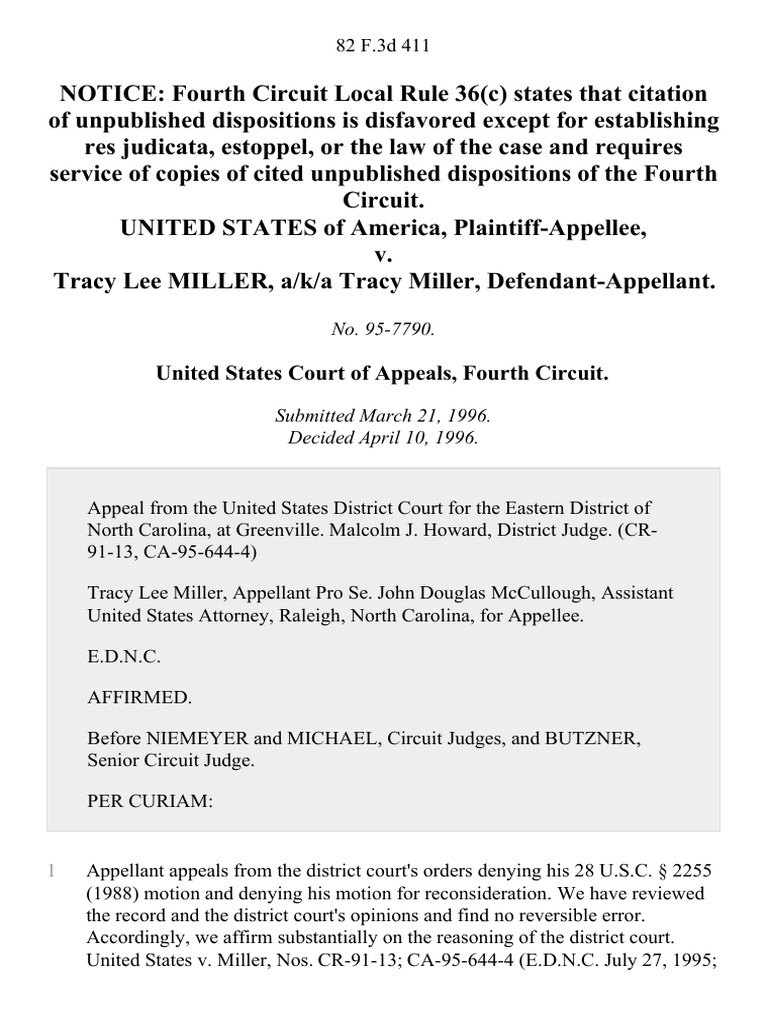 Fourth Circuit Affirms Miller's Appeal | PDF | Sports & Recreation | Law